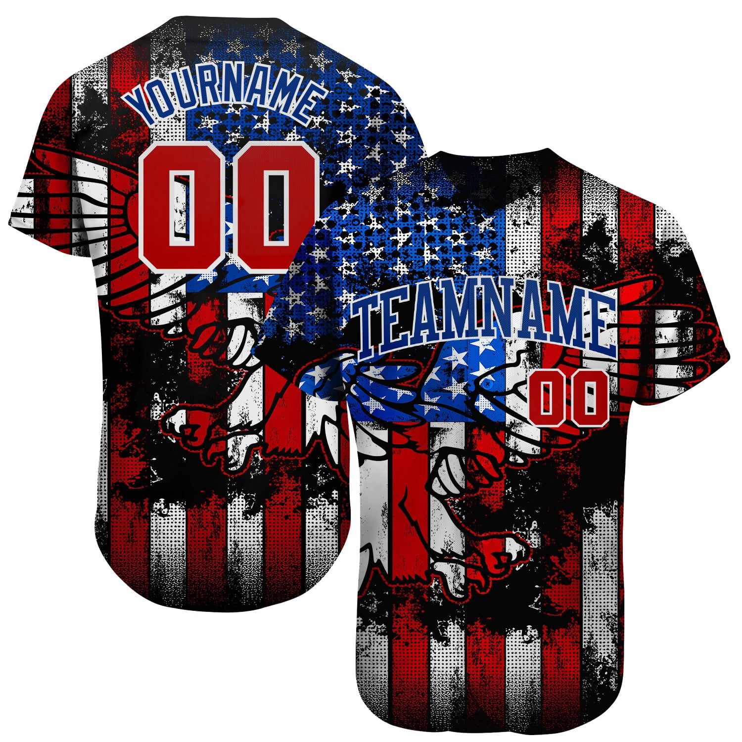 Custom Black Red Royal-White 3D Eagle American Flag Authentic Baseball ...