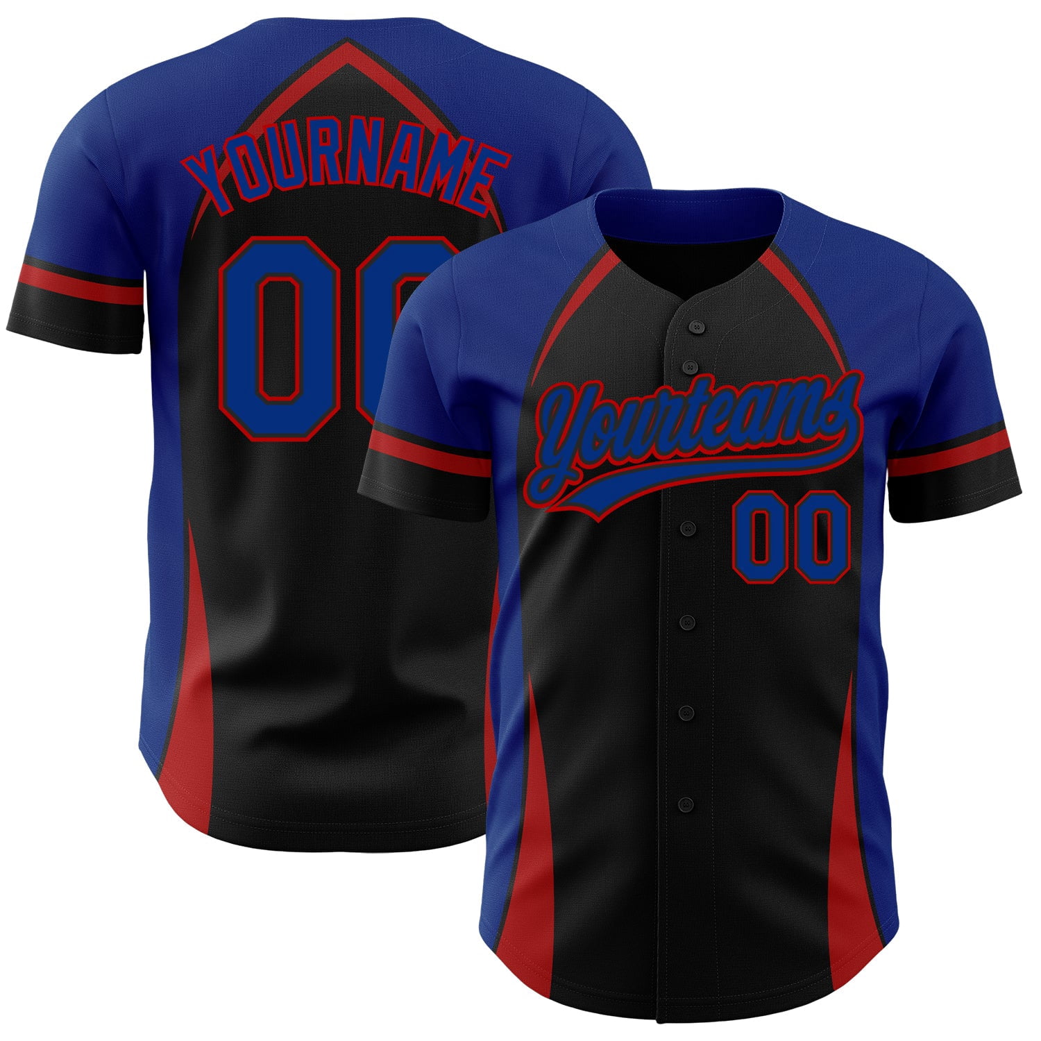Custom Black Royal-Red 3D Pattern Design Curve Solid Authentic Baseball ...
