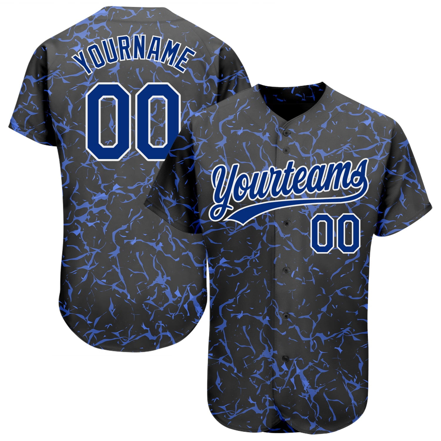 Custom Black Royal-White 3D Pattern Design Authentic Baseball Jersey ...