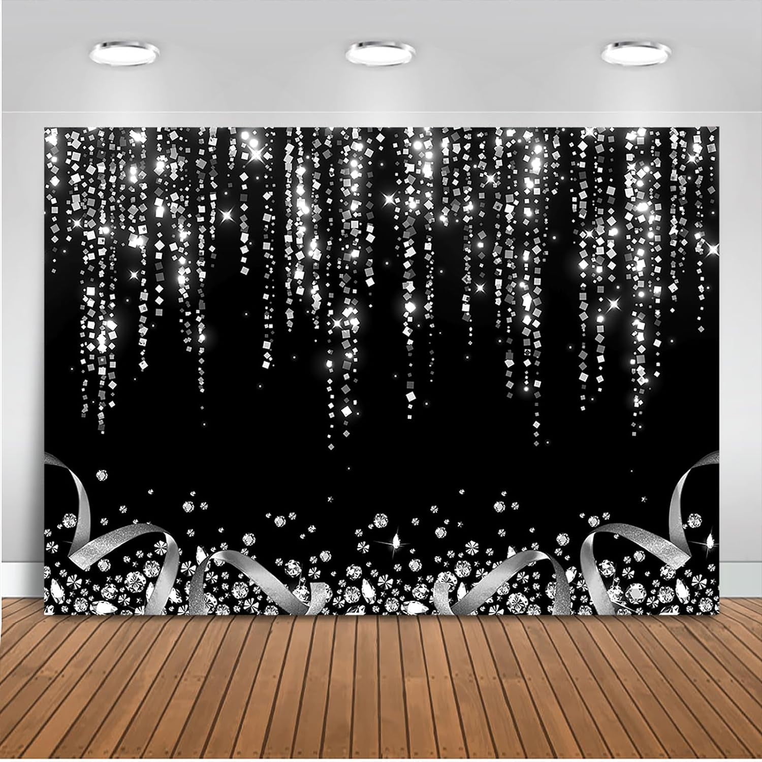 Custom Black Silver Backdrop Silver Glitter Diamond Wedding Decorations ...