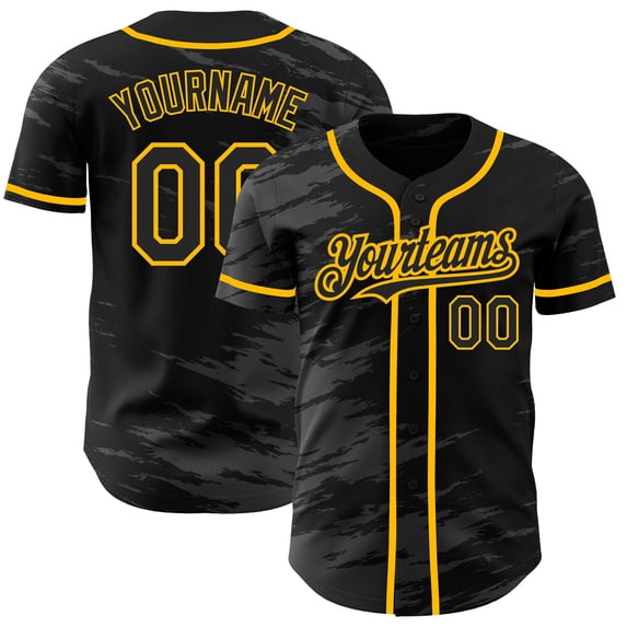Custom Black Steel Gray Splash Ink Gold Authentic Baseball Jersey - Hot ...