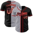 Custom Black USA Flag Gray-Red Authentic Split Fashion Baseball Jersey ...
