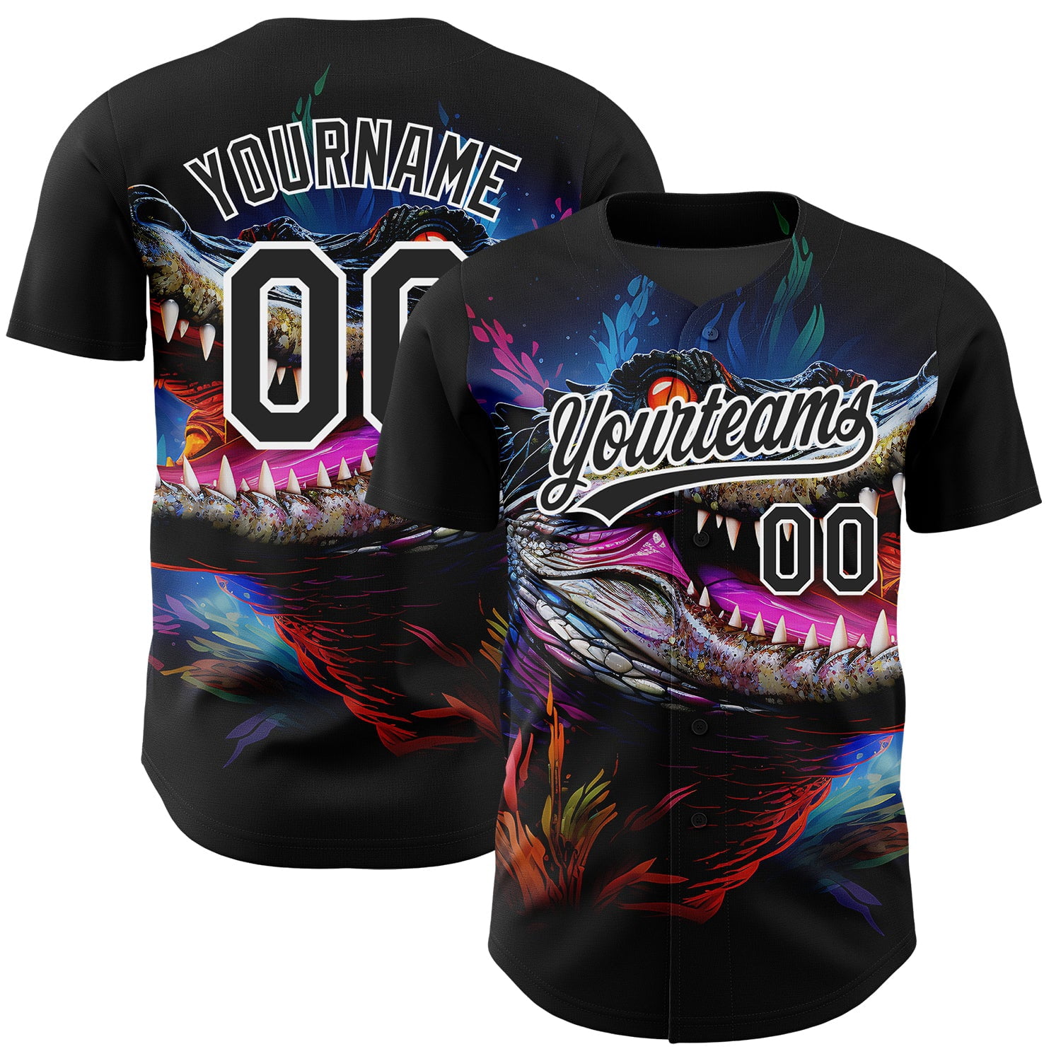 Custom Black White 3D Pattern Design Neon Crocodile Authentic Baseball ...