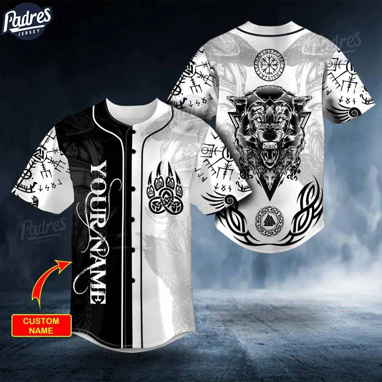 Custom Black White Bear Claws Viking Tattoo Baseball Jersey - Walmart.com