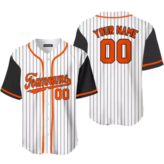 Custom Black White Pinstripe Orange Black Raglan Sleeves Baseball ...
