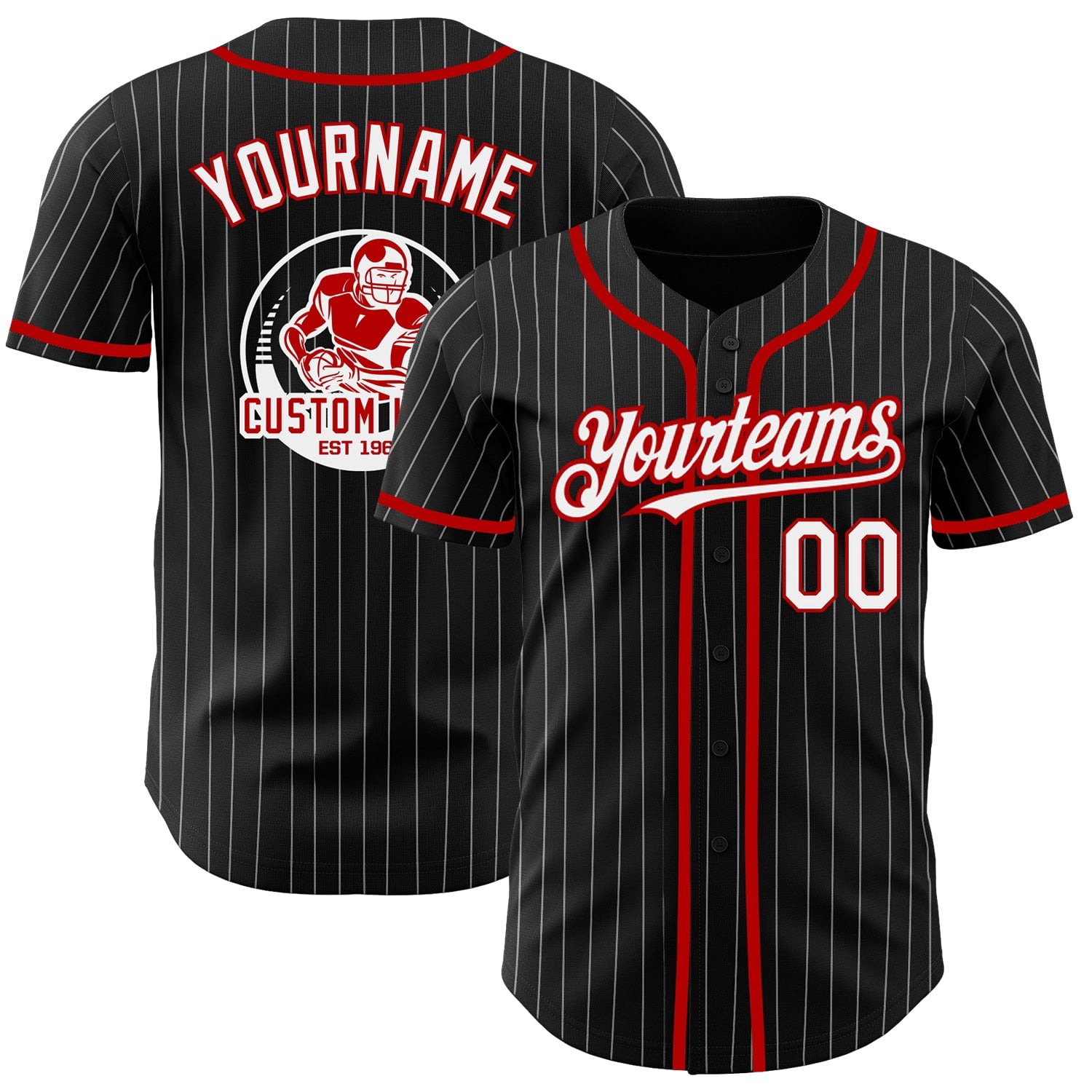 Custom Black White Pinstripe Red Authentic Baseball Jersey - Hot Sale ...