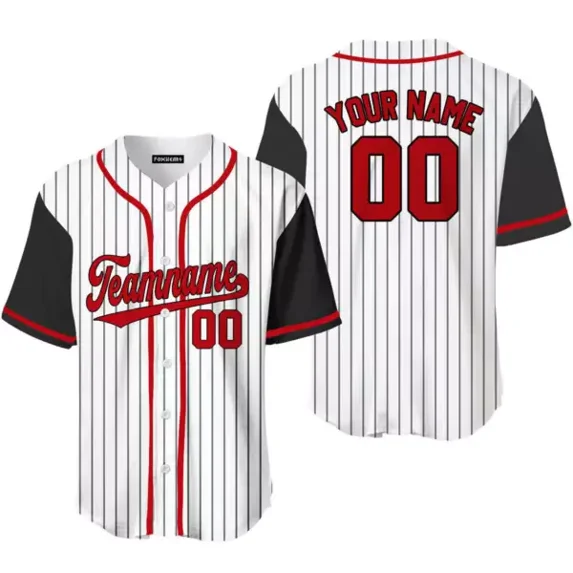 Custom Black White Pinstripe Red Black Raglan Sleeves Baseball Jerseys ...