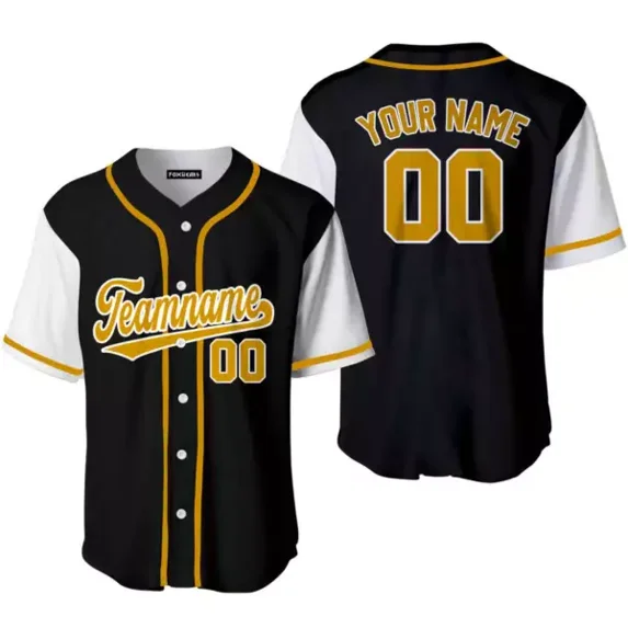 Custom Black White Raglan Gold White Baseball Jerseys For Men & Women ...