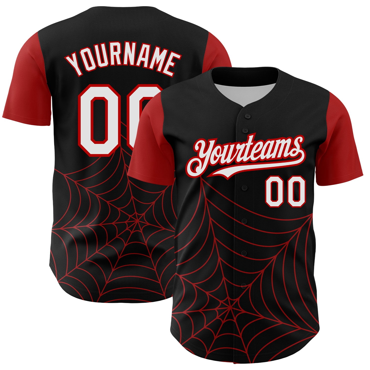 Custom Black White-Red 3D Pattern Design Spider Web Authentic Baseball ...
