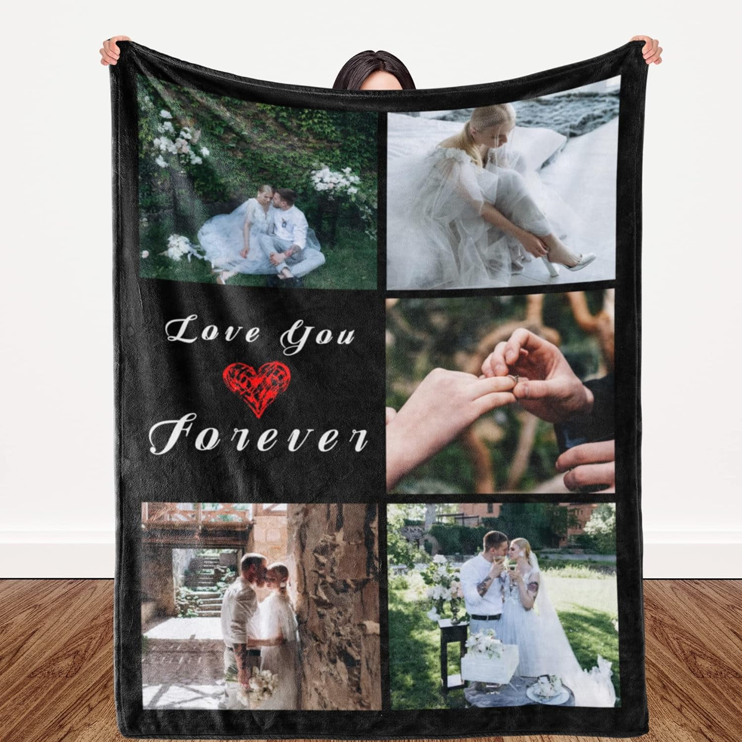 Custom Blanket Memorial Gift with Photo Text Collage: Made in USA, 10 ...