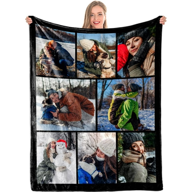 Custom Blanket Memorial Gift with Photo Text Collage: Made in USA, 10 ...