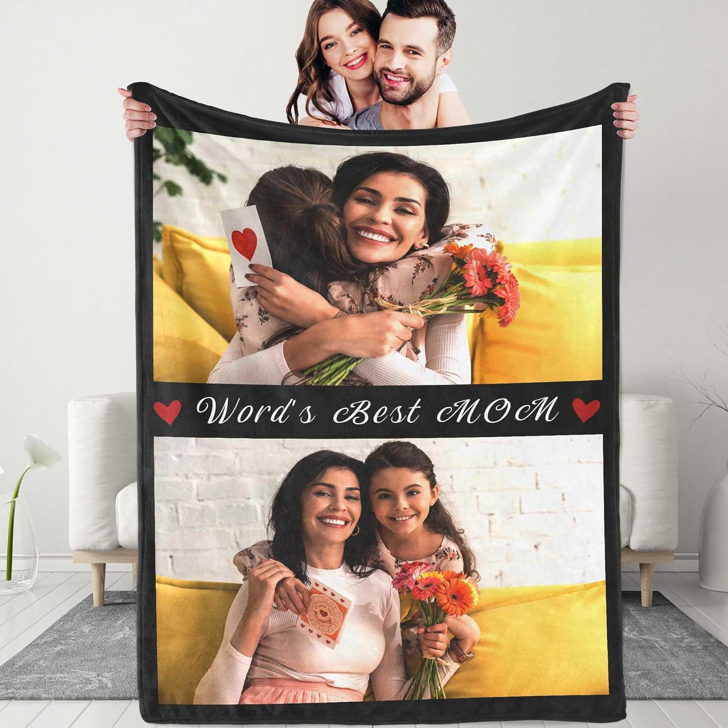 Custom Blanket with Photo Text: Customized 1 Picture Blanket Birthday ...