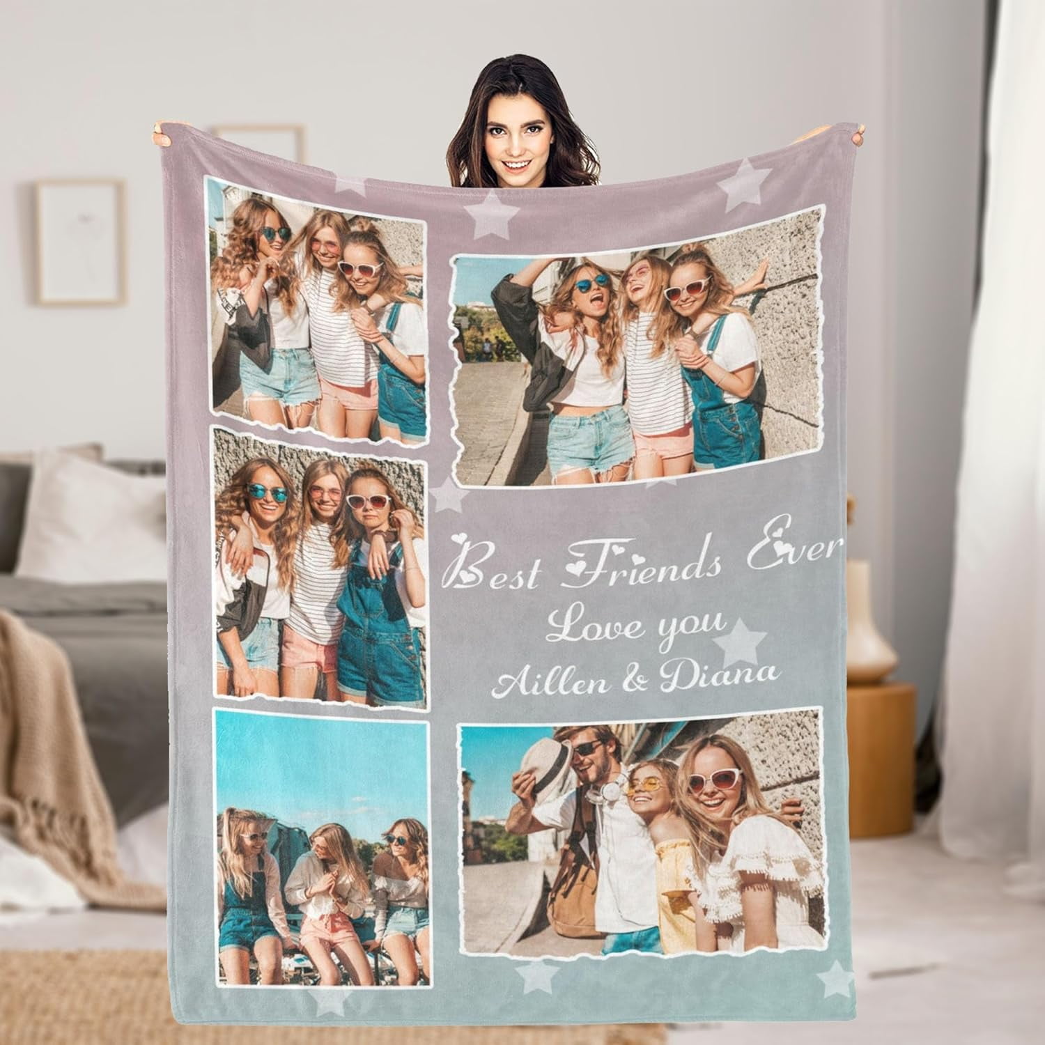 Custom Blanket with Photo and Text Memorial Gift for Lover, Couple,10 Photos Collage Blanket ...