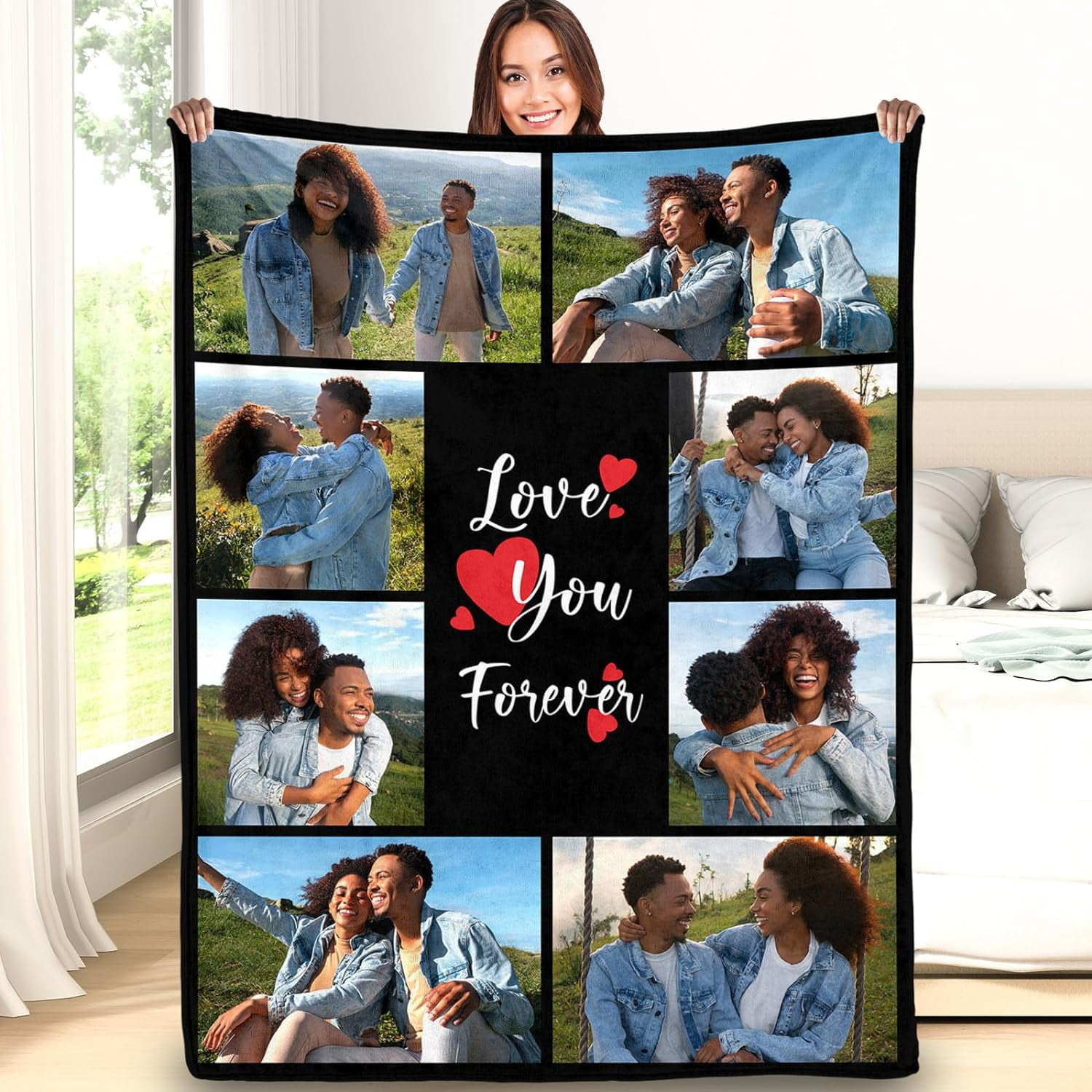 Custom Blanket with Photos/Text, Personalized Picture Blanket Throw ...