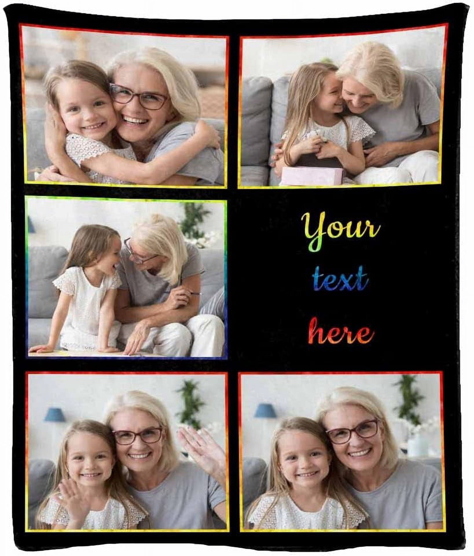 Custom Blanket with Picture Rainbow Text 5 Photo Personalized Blanket ...