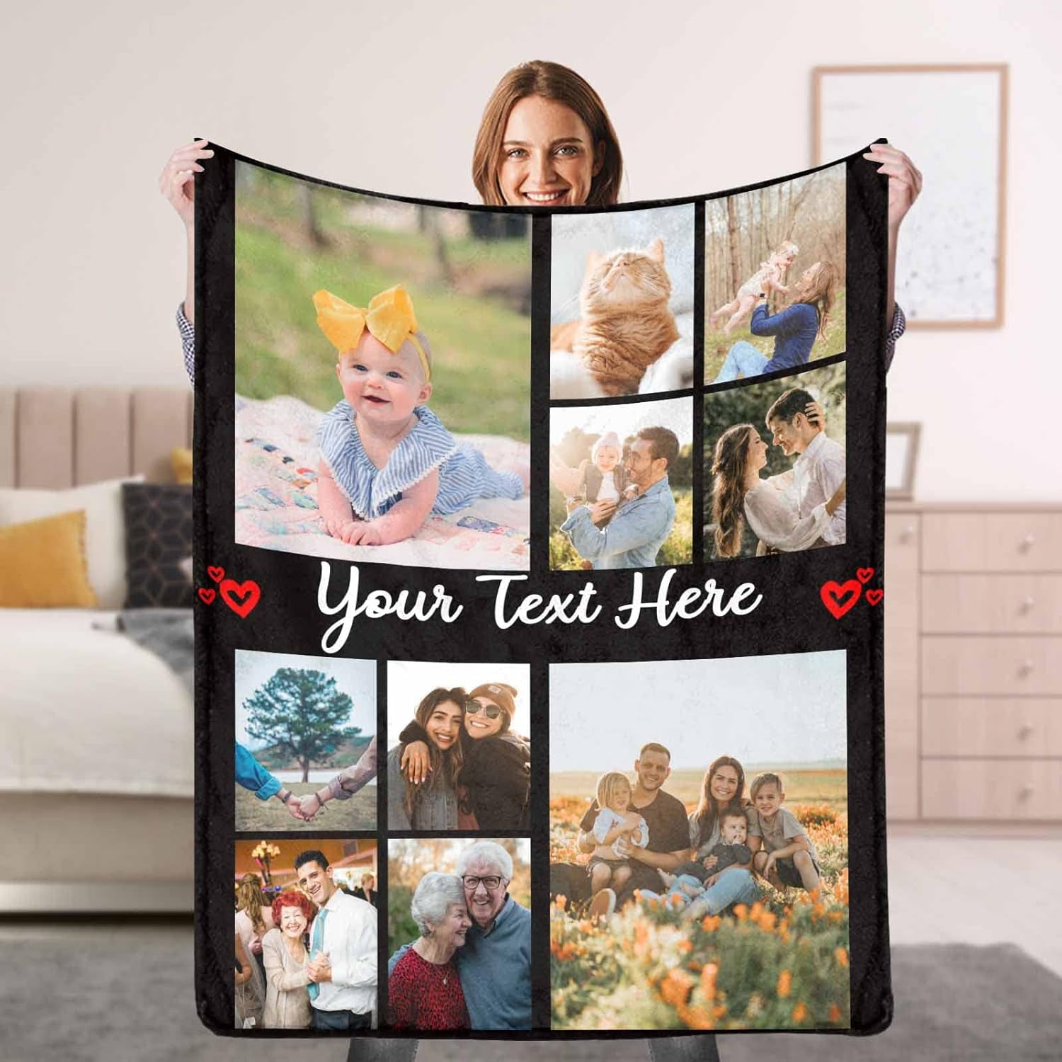 Custom Blankets with Photos, Personalized Picture Throw Blanket, Music ...