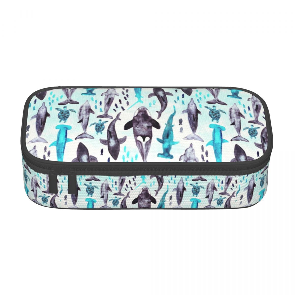 Custom Blue Dolphins Kawaii Pencil Cases Large Capacity Ocean Blue Sea ...