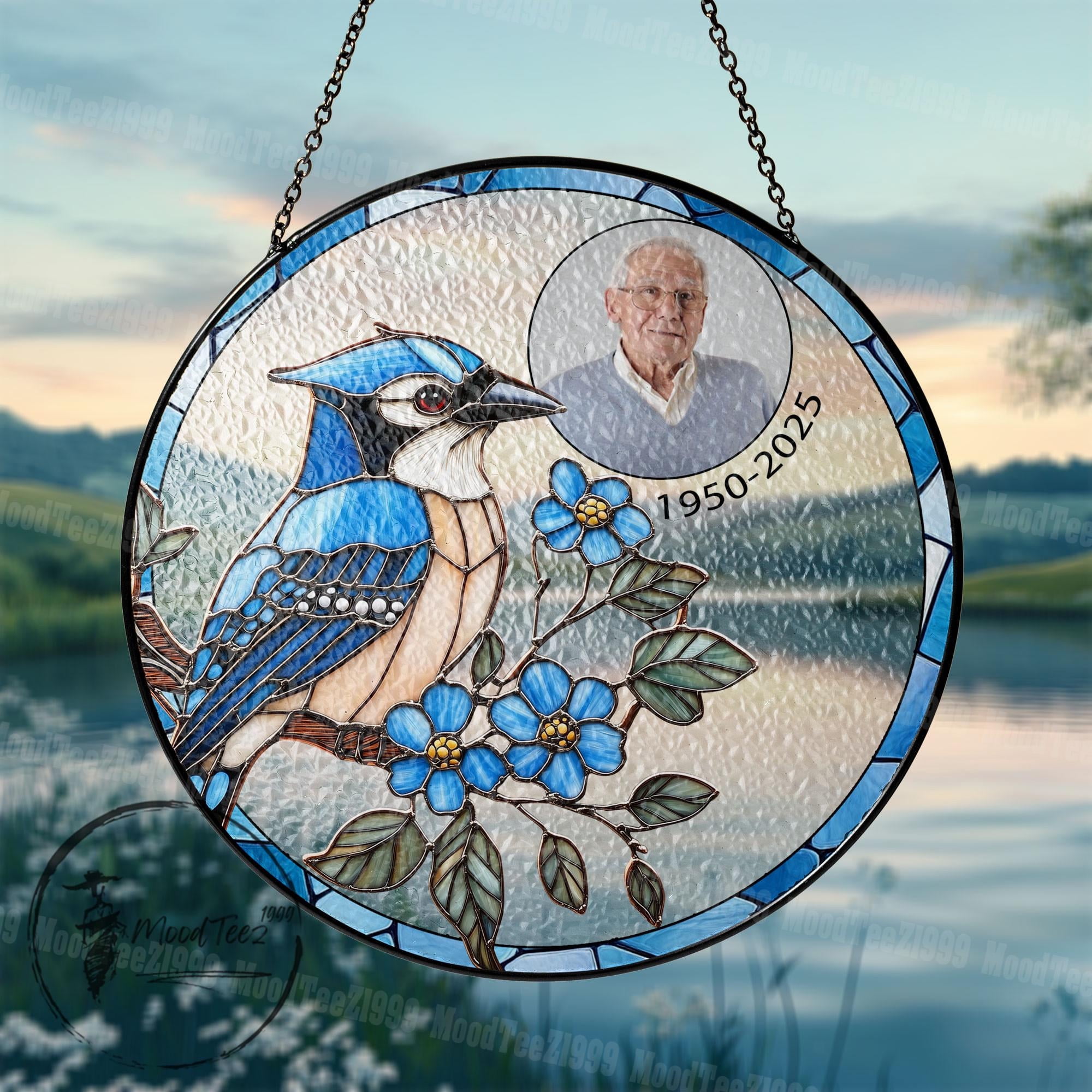 Custom Blue Jay Stained Glass Suncatcher: Personalized Memorial Gift ...