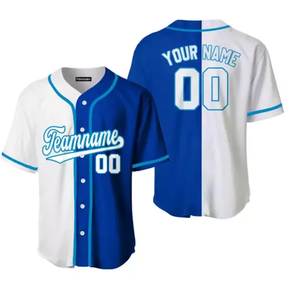Custom Blue LIght Blue White Split Fashion Baseball Jerseys For Men ...