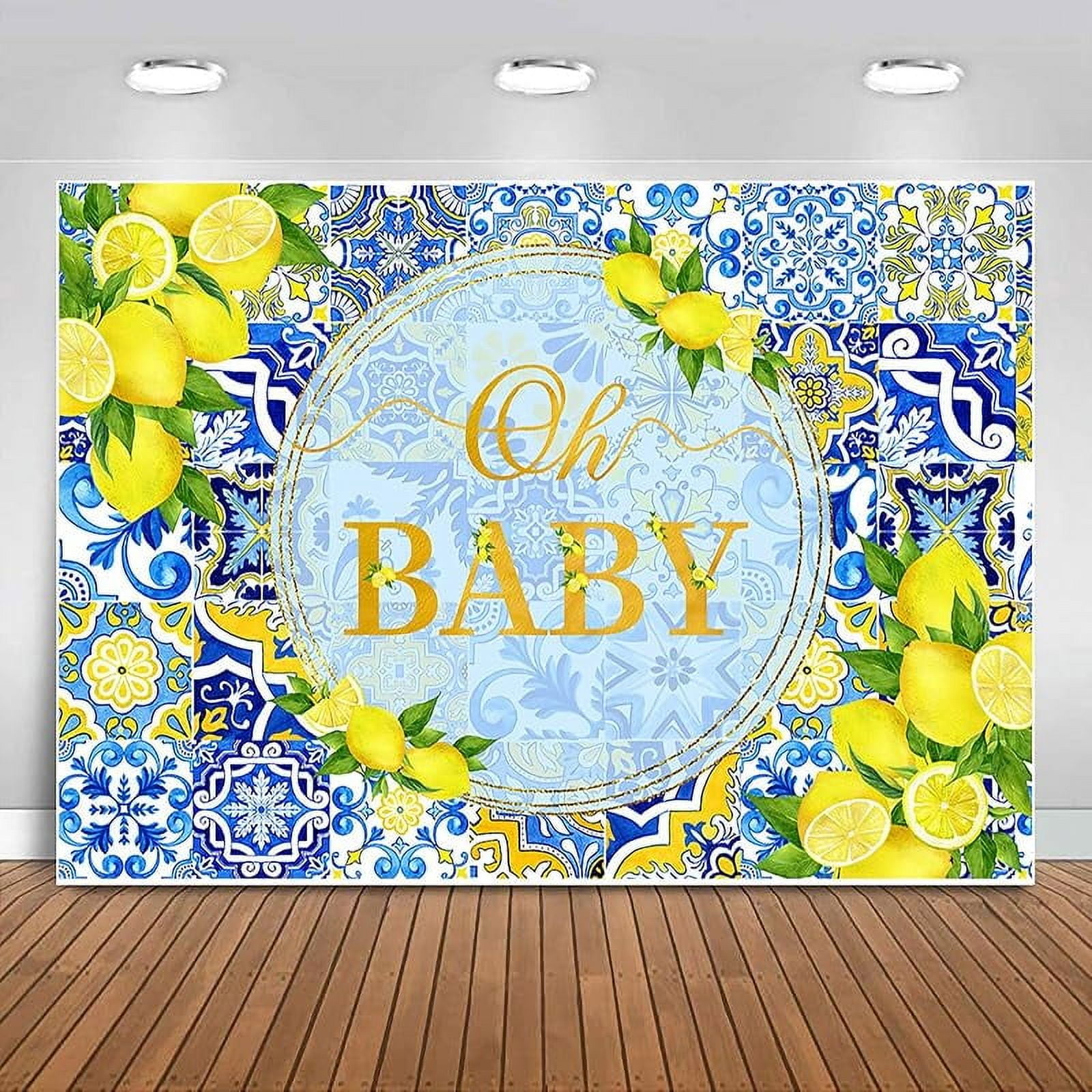 Custom Blue Tiles Lemon Backdrop Lemon Baby Shower Decorations,Summer ...