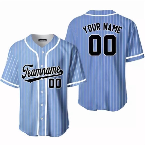 Custom Blue White Pinstripe Black White Baseball Jerseys For Men ...