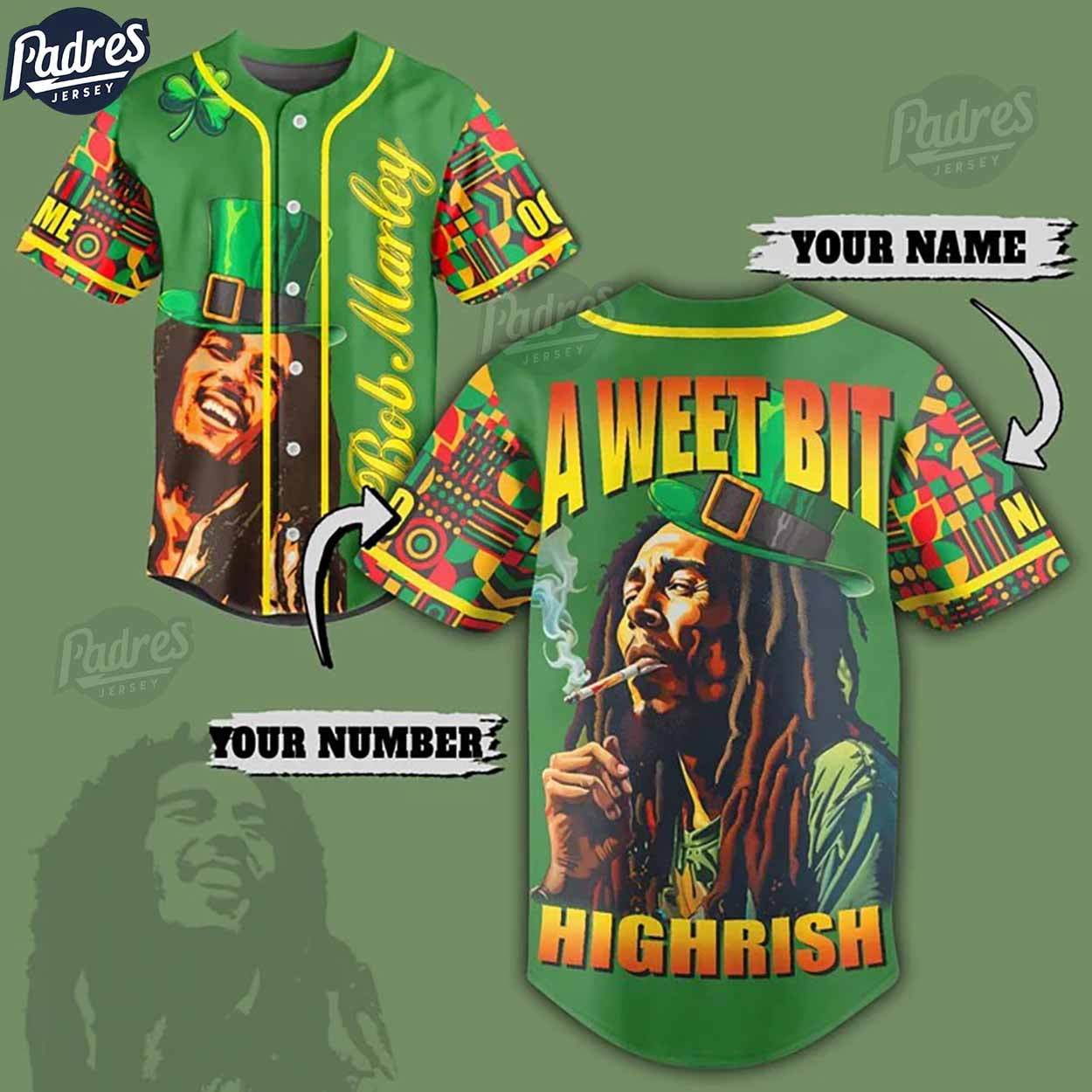 Custom Bob Marley St Patrick's Day Baseball Jersey - Walmart.com