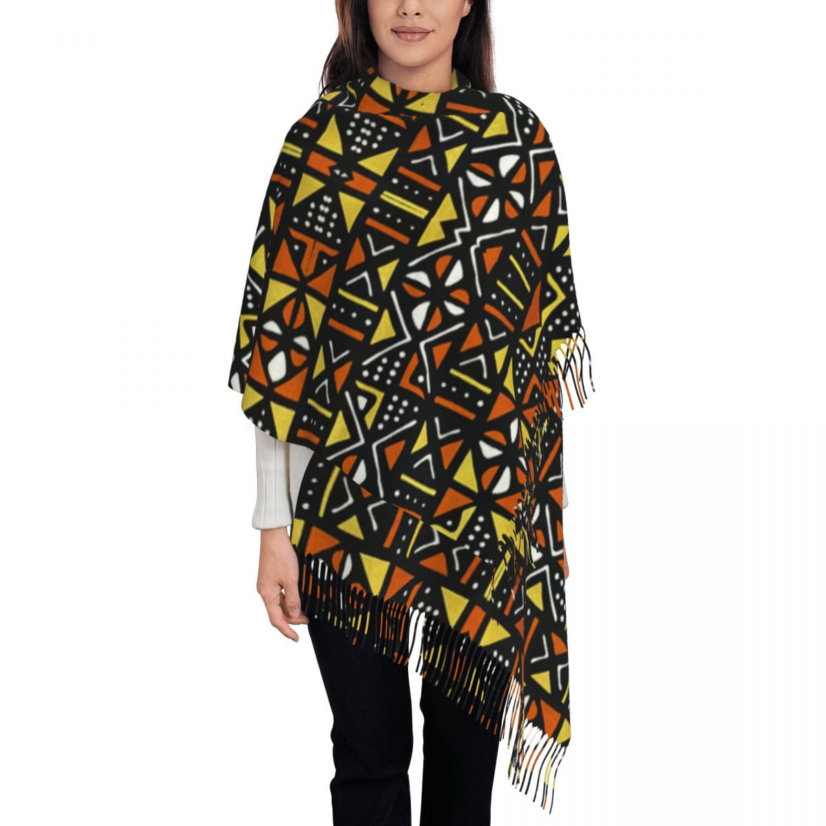 Custom Bogolan Mudcloth African Pattern Scarf Wrap Long Winter Warm ...
