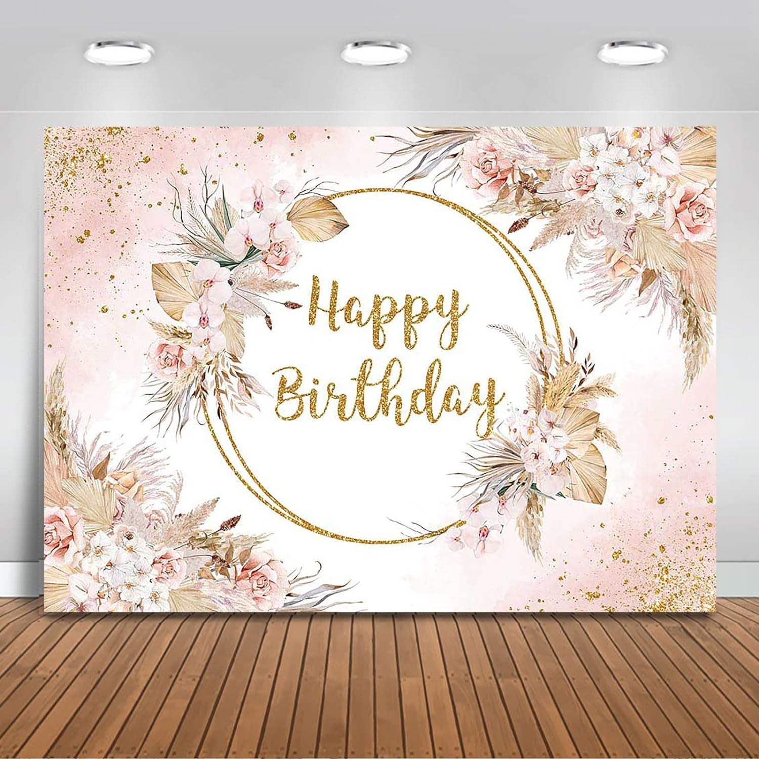 Custom Boho Happy Birthday Backdrop Bohemian Pampas Grass Blush ...