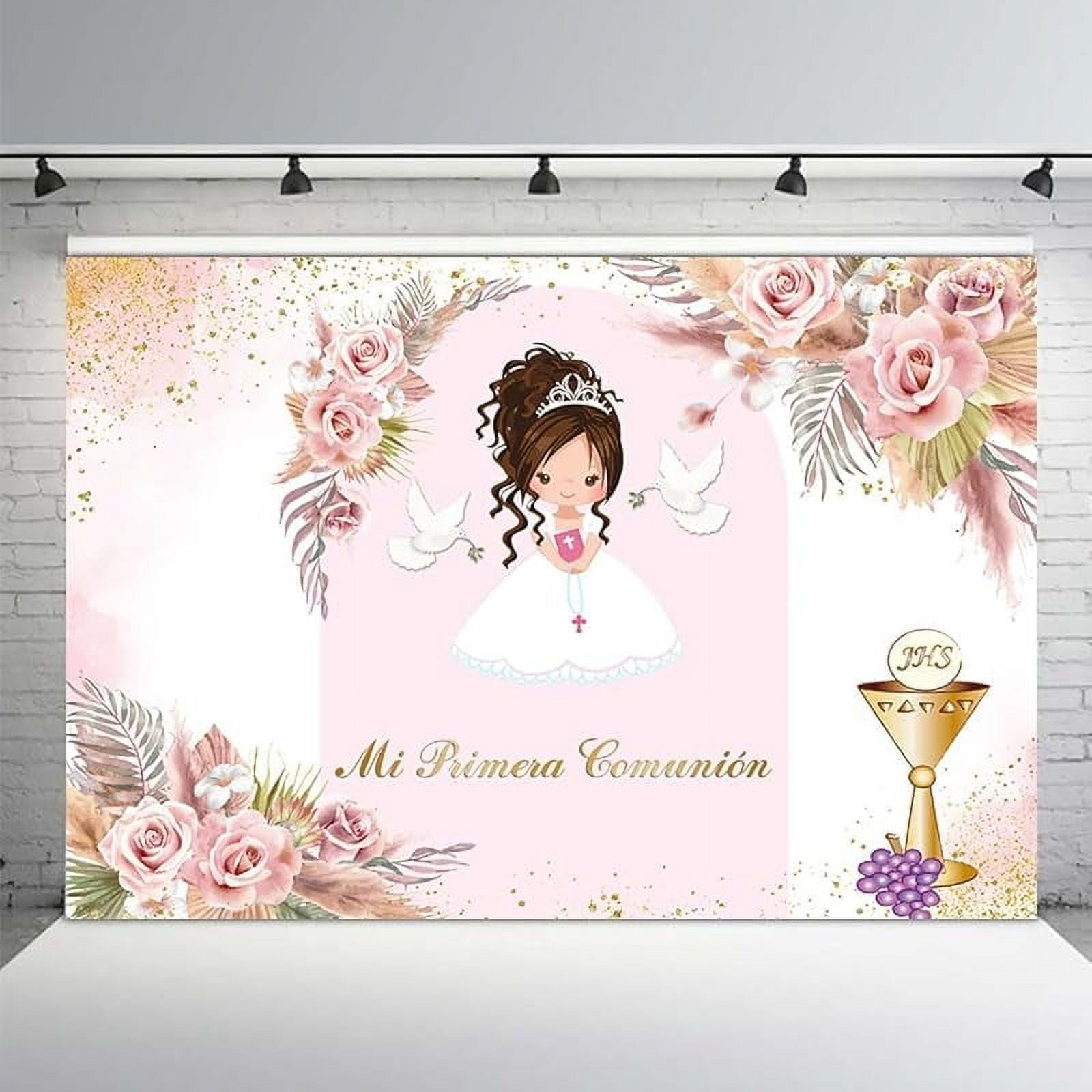 Custom Boho Mi Primera Comunión Girls Baptism Backdrop First Holy ...