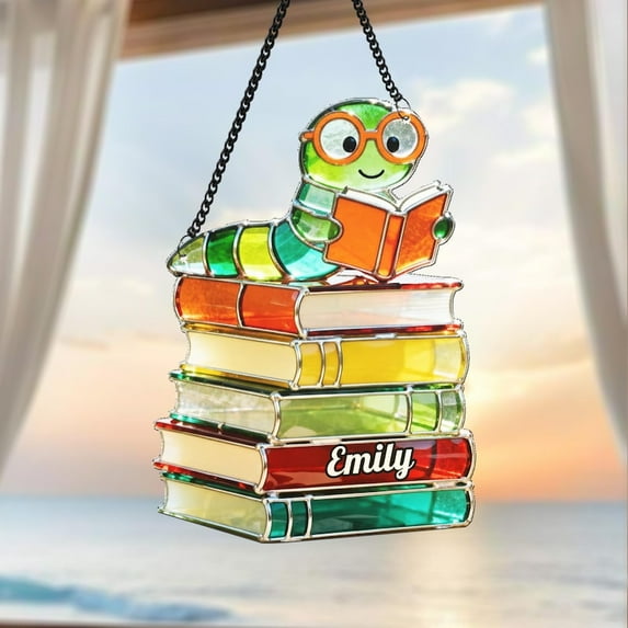Custom Book Acrylic Suncatcher – Bookworm Suncatcher, Book Lover Gift ...
