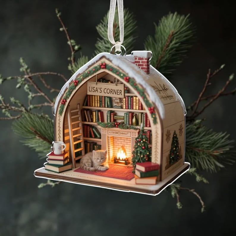 Custom Book Tree Christmas Ornament, Book Lover Gift, Book Club & Book ...
