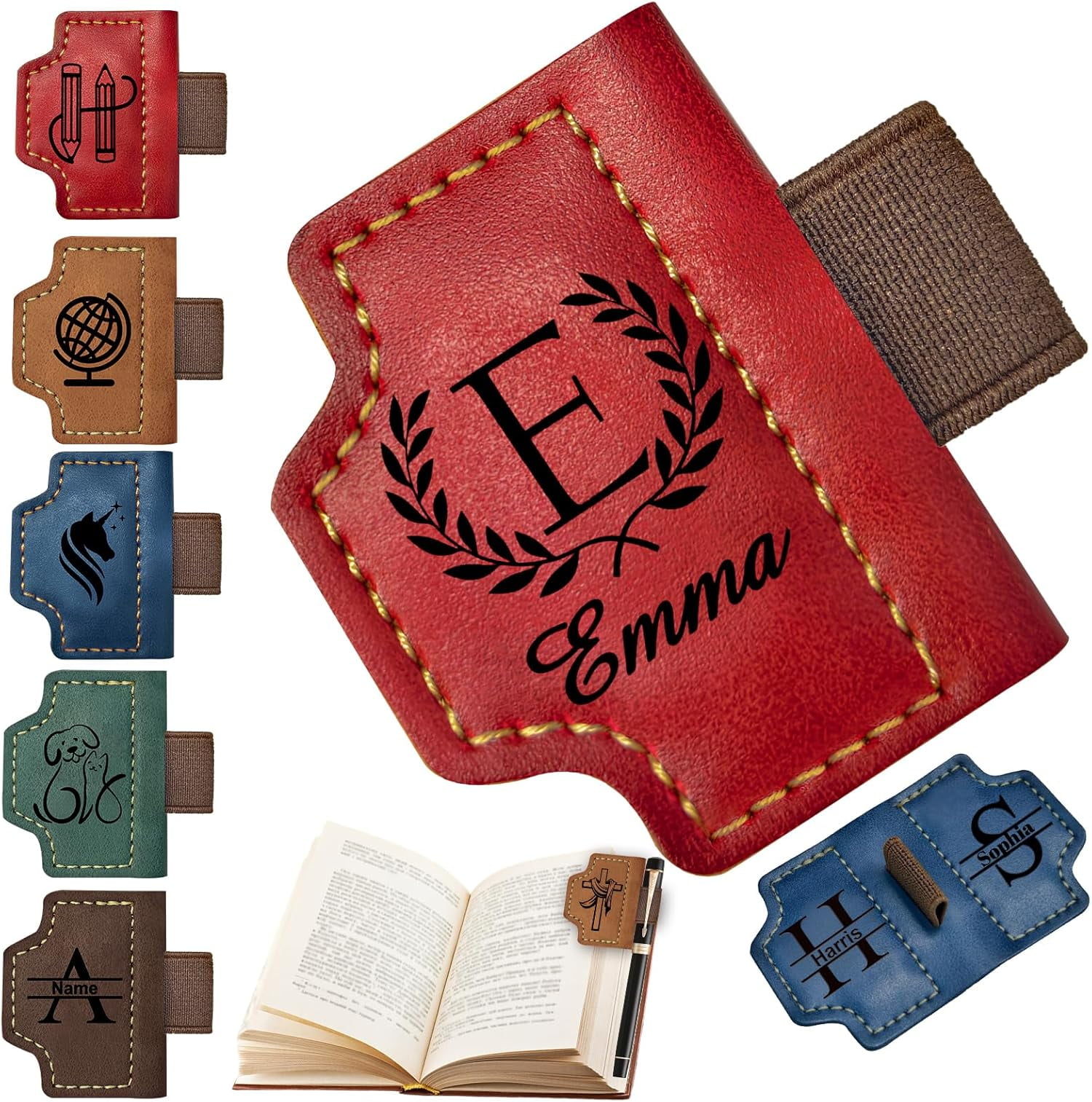 Custom Bookmark with Pen Holder Personalized PU Leather Bookmark ...