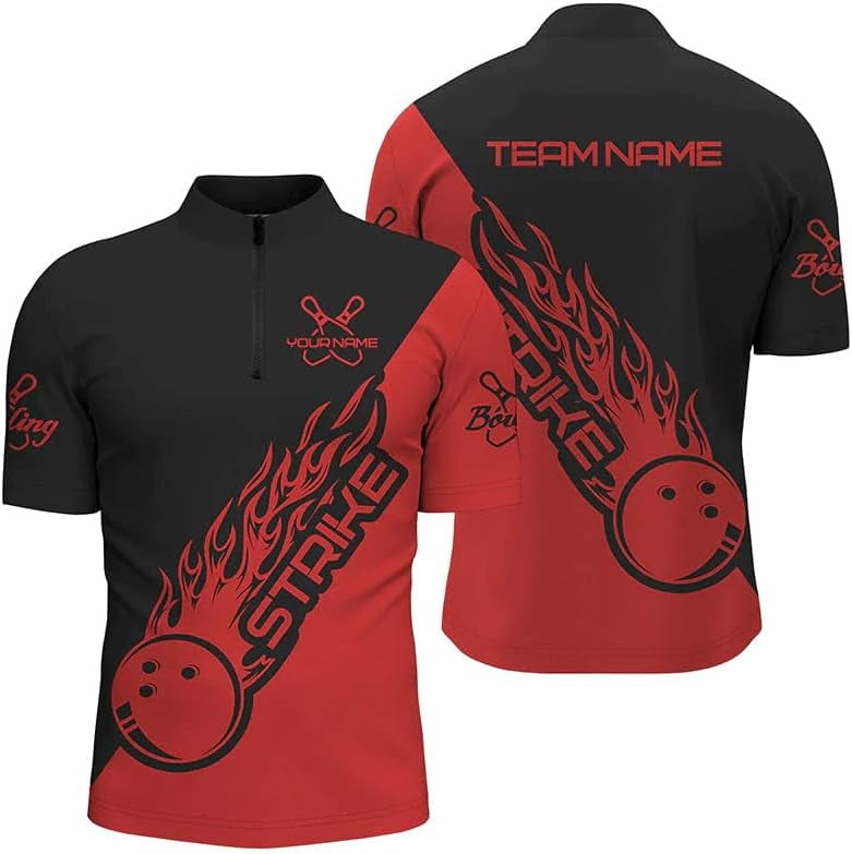 Custom Bowling Jerseys for Men Women Personalized Team Name Quarter Zip ...