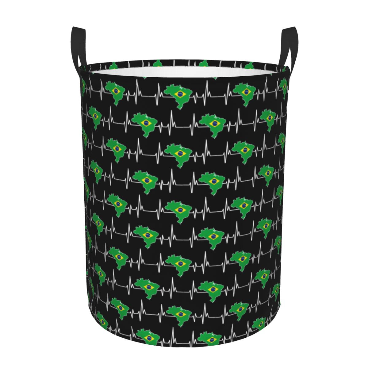 Custom Brazil National Emblem Laundry Basket Foldable Brazilian Map And ...