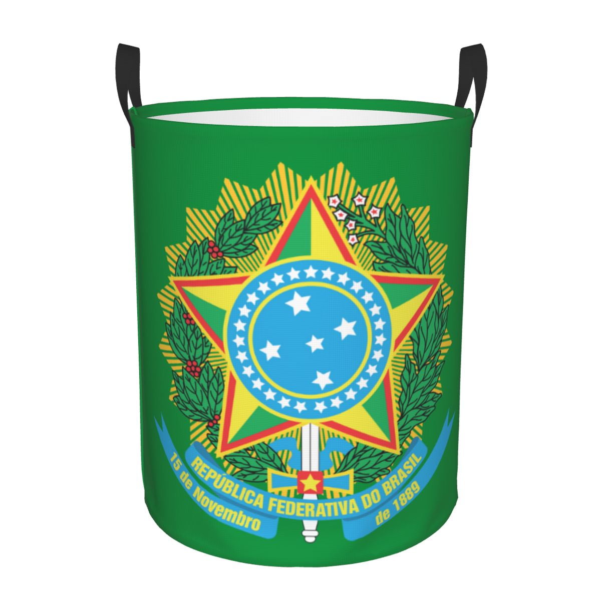 Custom Brazil National Emblem Laundry Basket Foldable Brazilian Map And ...