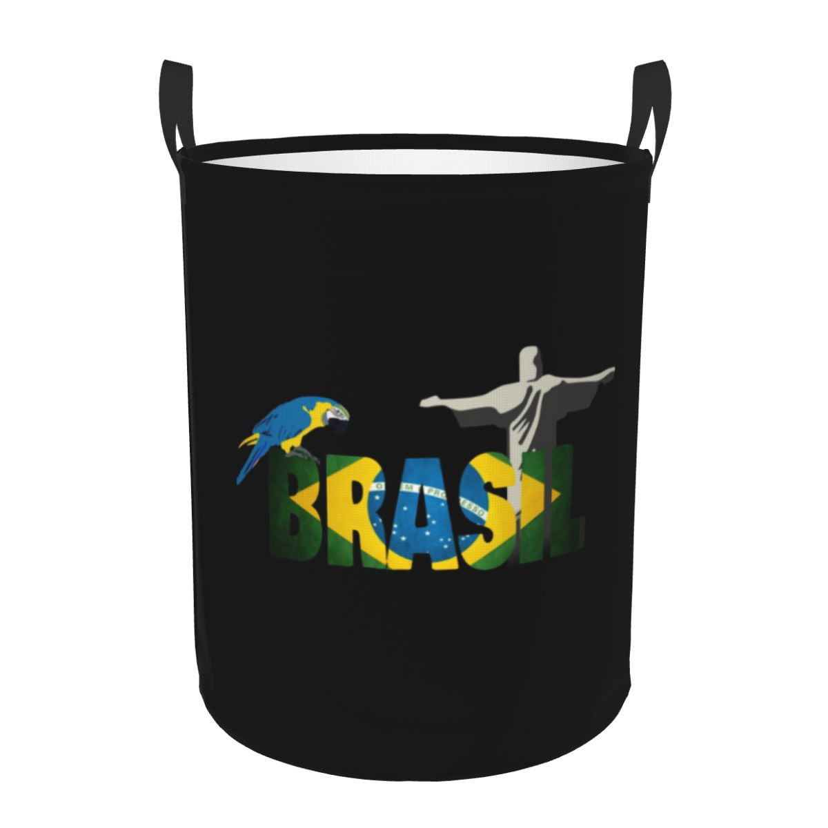 Custom Brazil National Emblem Laundry Basket Foldable Brazilian Map And ...