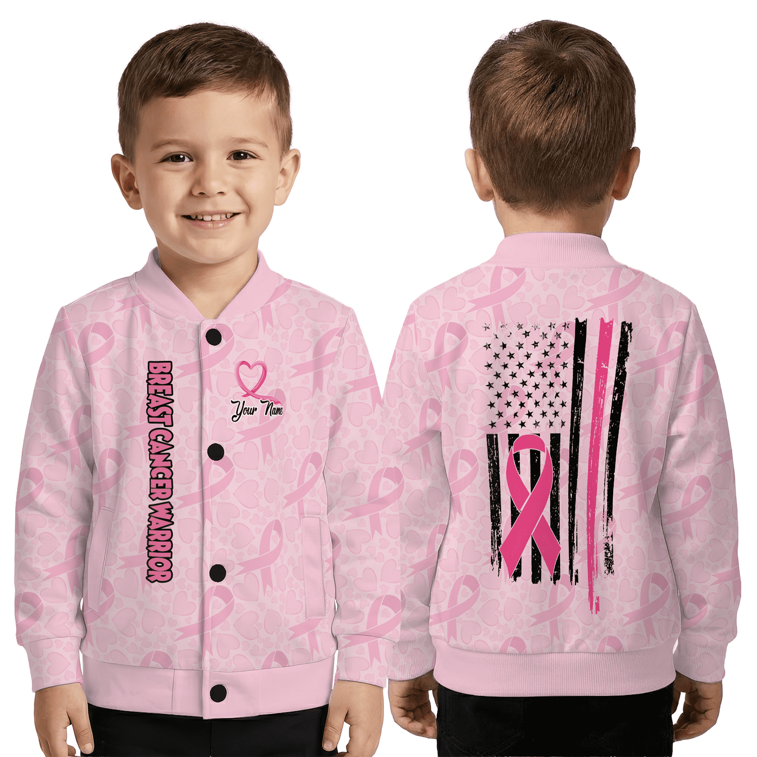 Custom Breast Cancer Awareness Baseball Jacket – Personalized Name Pink ...