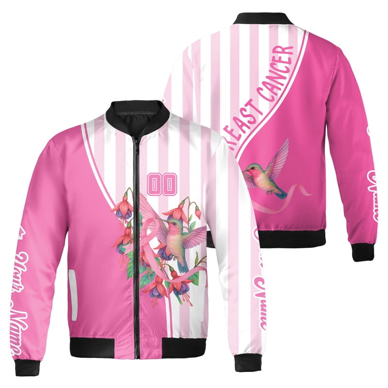 Custom Breast Cancer Awareness Bomber Jacket with Hummingbird and Pink ...