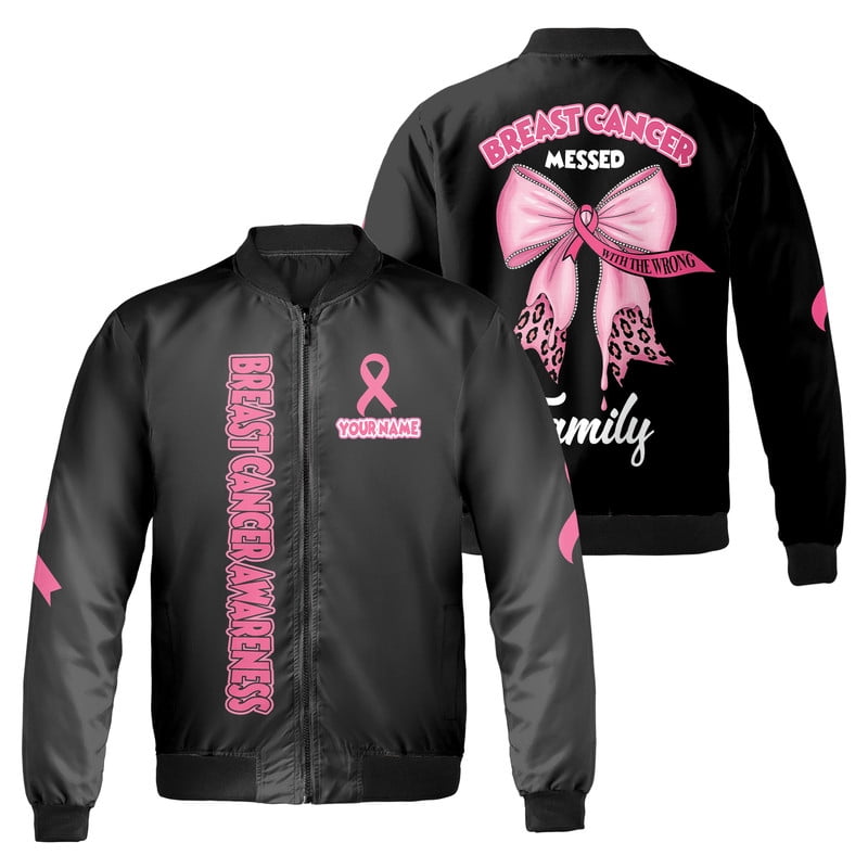 Custom Breast Cancer Awareness Bomber Jacket – Personalized Name Jacket ...