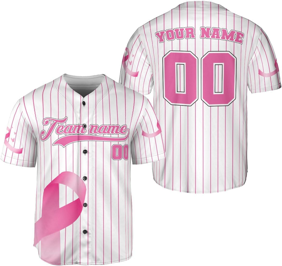 Custom Breast Cancer Jersey, Pink Ribbon Baseball Jersey, Breast Cancer ...