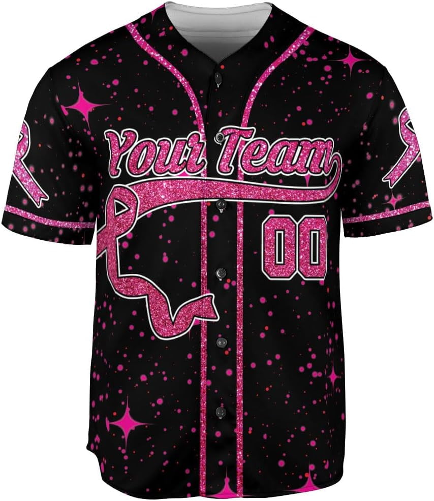 Custom Breast Cancer Jersey, Pink Ribbon Baseball Jersey, Breast Cancer ...