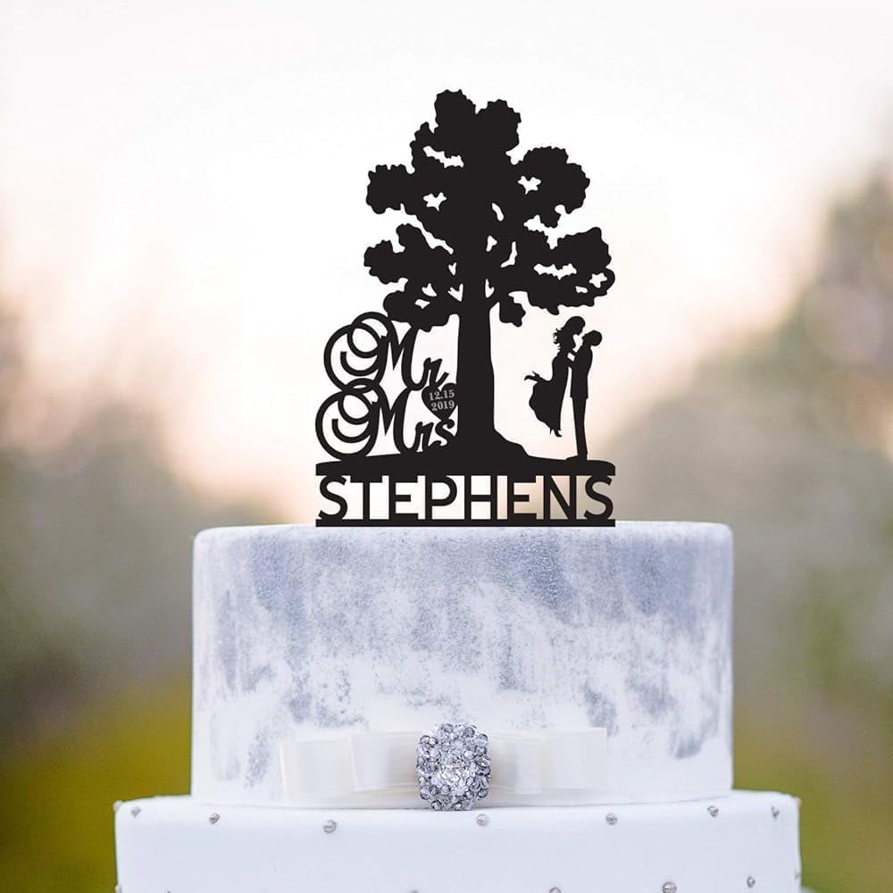 Custom Bride and Groom Cake Topper, Tree Cake Topper, Tree Wedding Cake ...