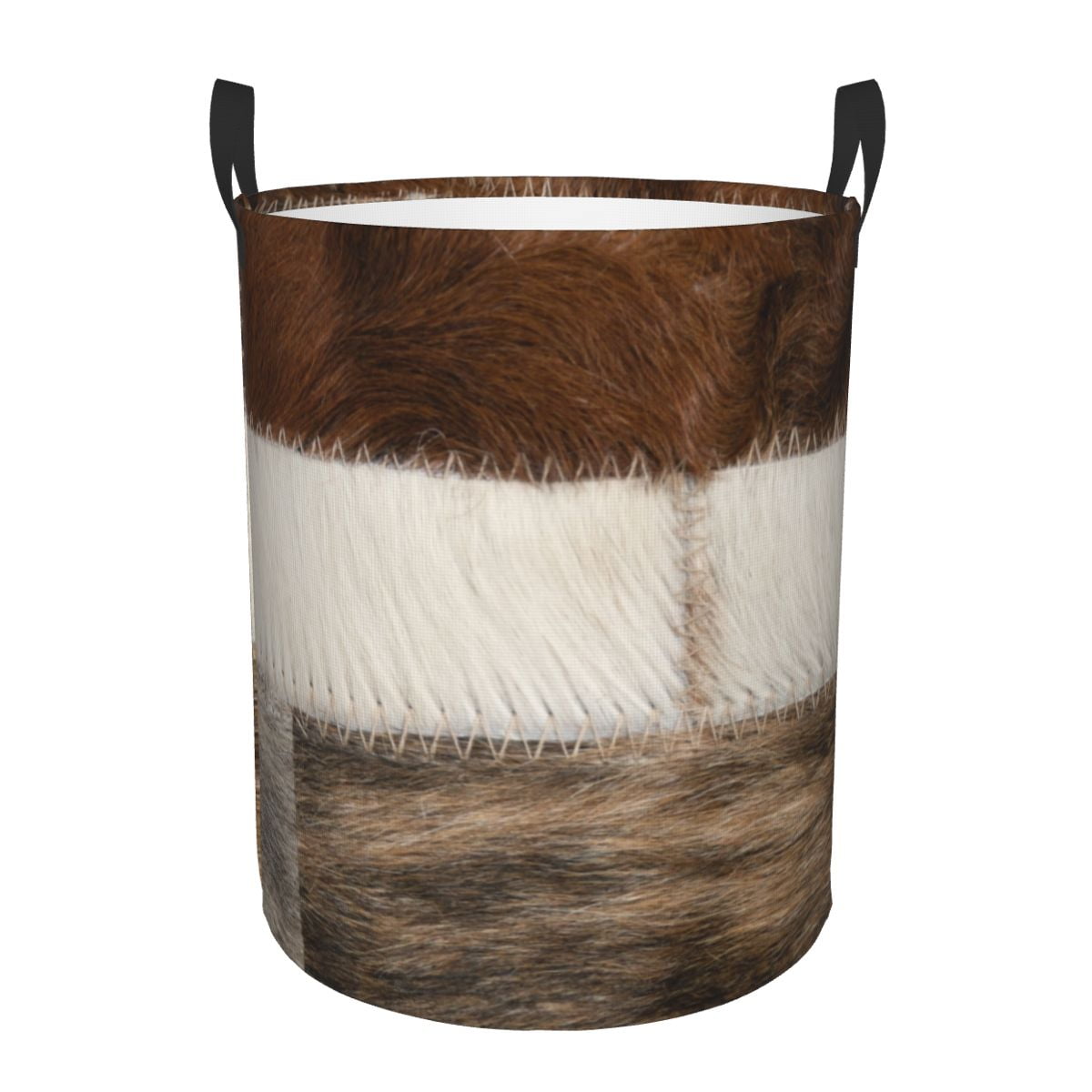Custom Brown Leather Patch Laundry Basket Foldable Tan Animal Hide ...