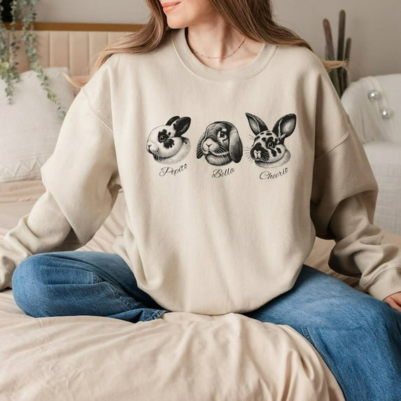 Custom Bunny Name Sweatshirt Rabbit Illustration Personalized Pet Lover ...