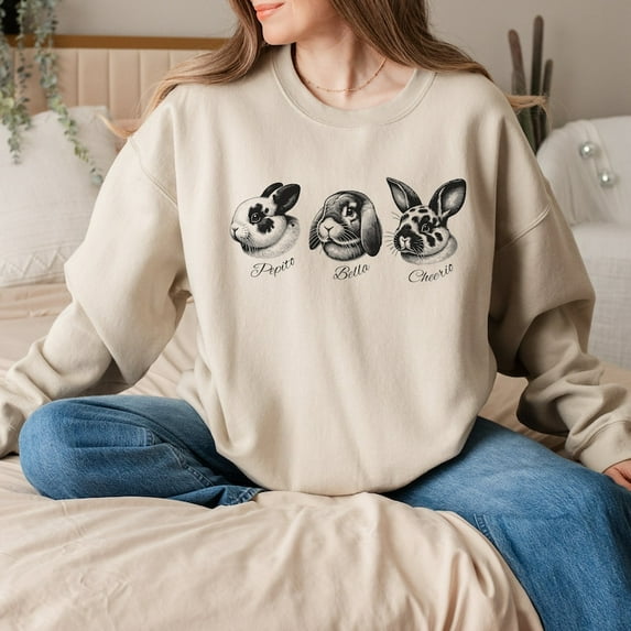 Custom Bunny Name Sweatshirt Rabbit Illustration Personalized Pet Lover ...