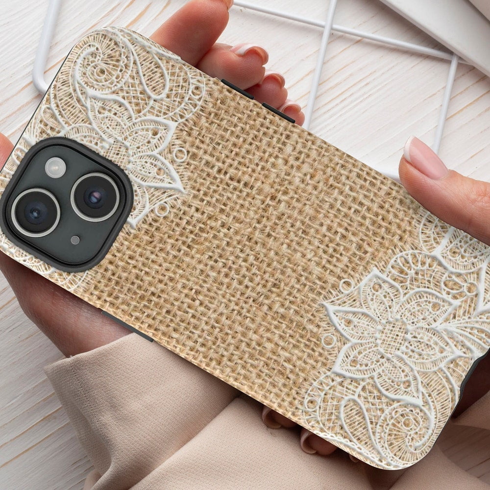 Custom Burlap Lace Cottagecore Style Phone Case with iPhone 17 to 11 ...
