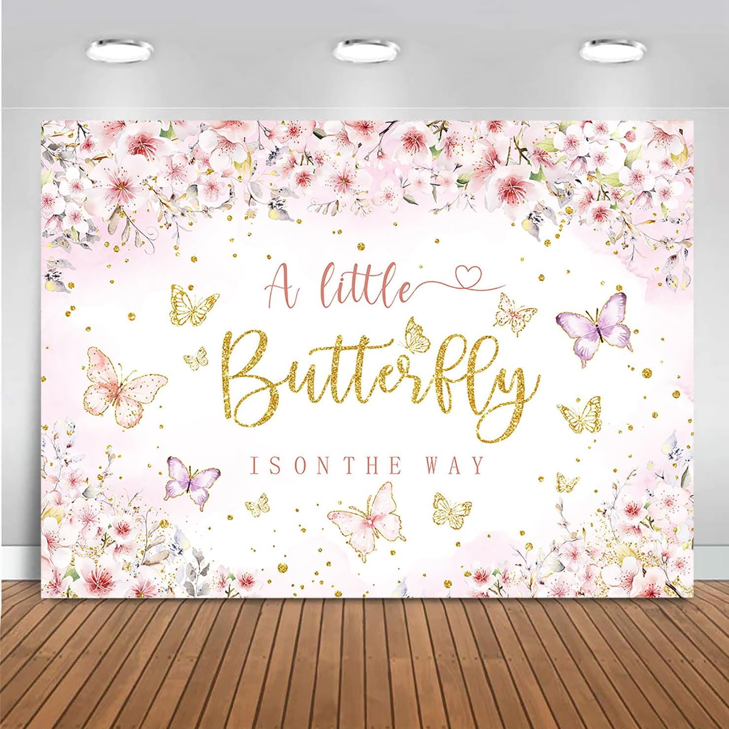 Custom Butterfly Baby Shower Backdrop Pink A Little Butterfly is on Her ...