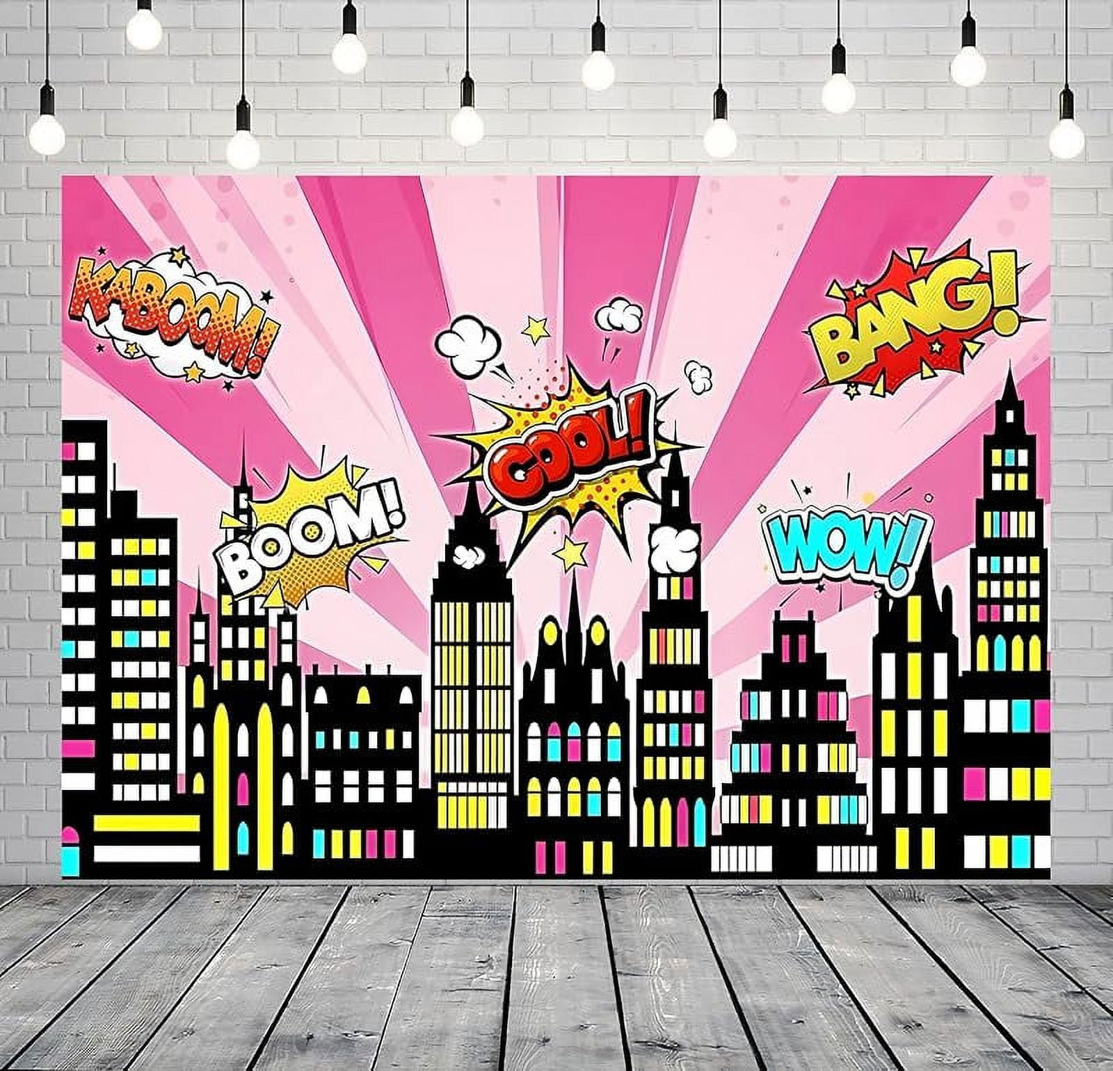 Custom CORFOTO 7x5FT Pink Cartoon Super City Backdrop for Super City ...