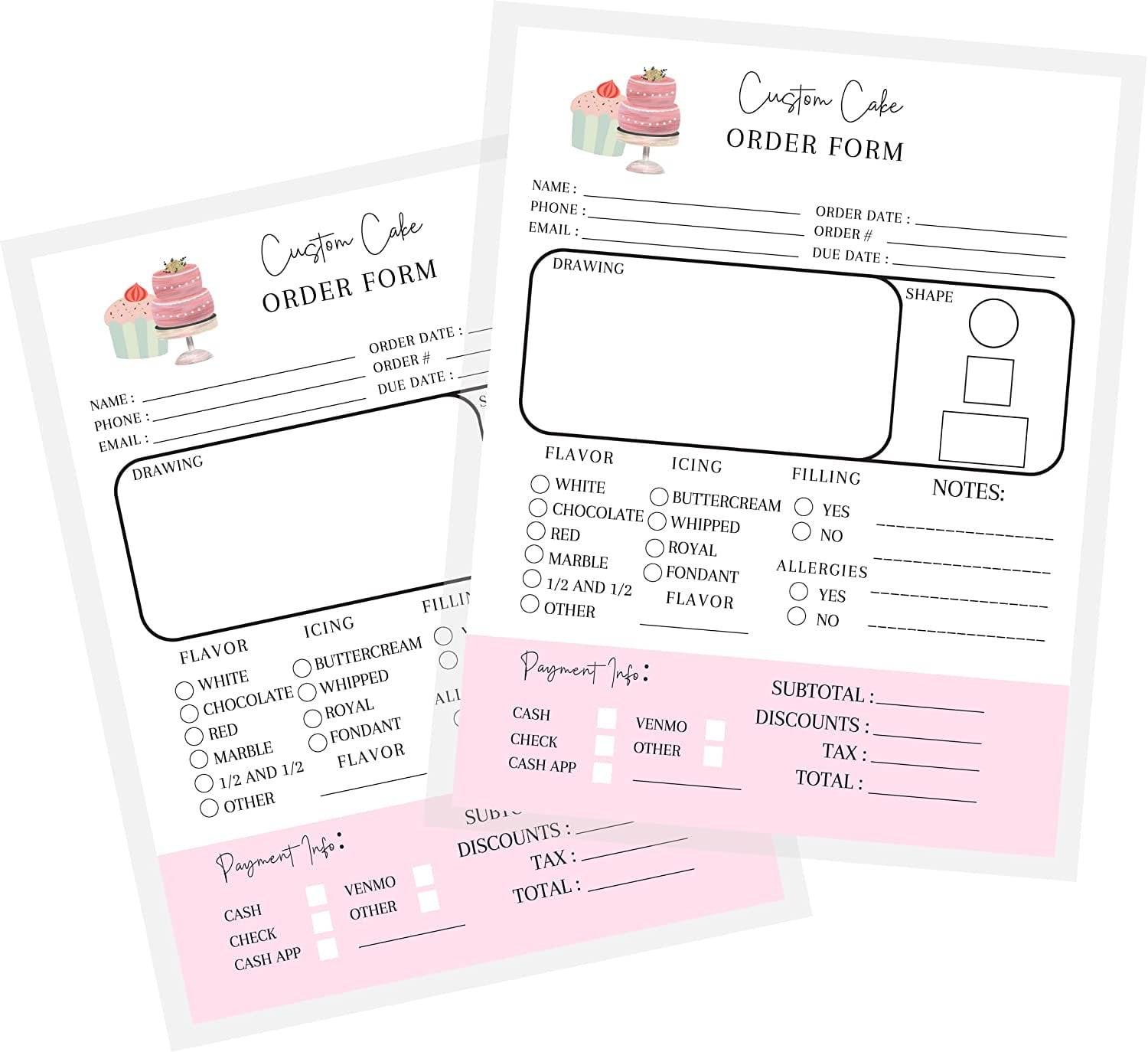 Custom Cake Order Form Sheets 50 pk for Bakers Dessert Wedding Birthday ...