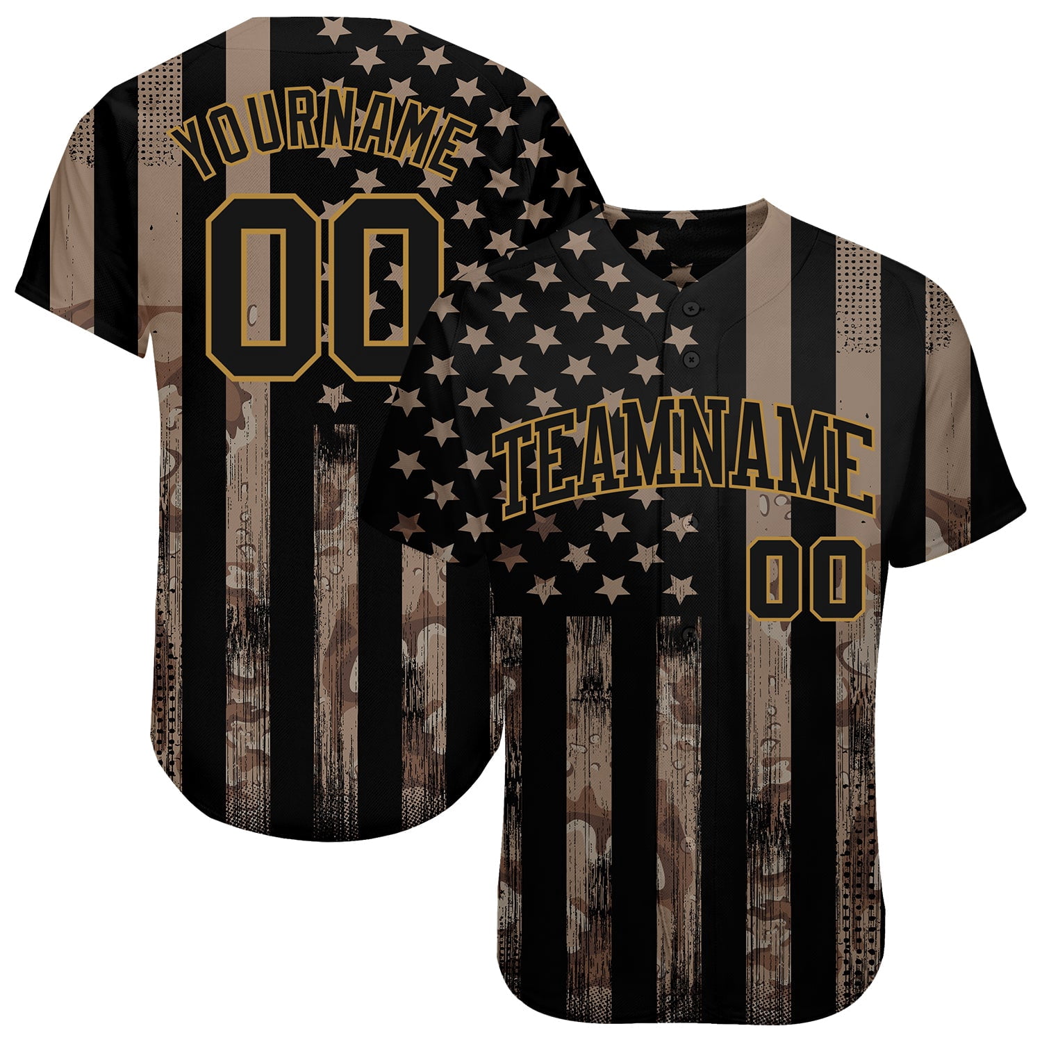 Custom Camo Black-Old Gold 3D Salute To Service American Flag Authentic ...